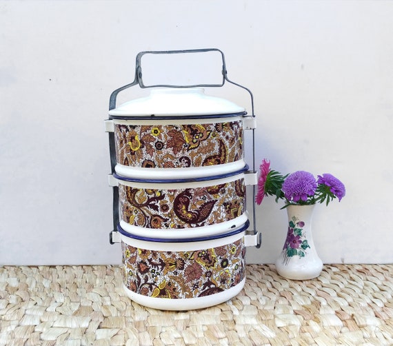 Vintage Enamel Lunch Tiffin Box Enamel Lunch Bucket Food | Etsy