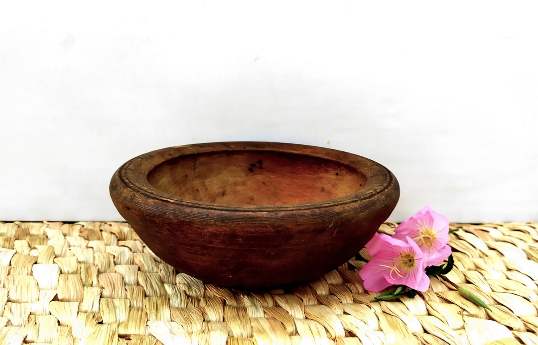 Antique Primitive Wooden Bowl Fruit Bowl Salad Bowl Rustic Home Kitchen ...