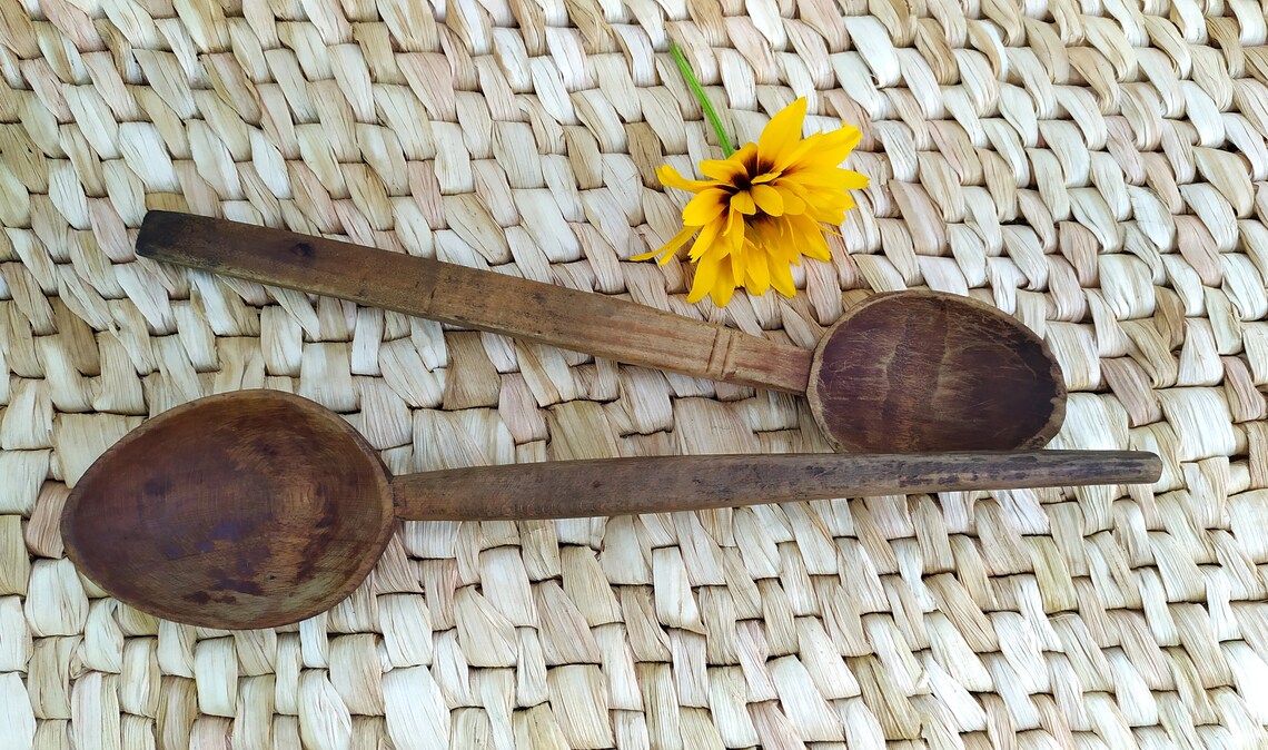 Antique Primitive Hand Carved Wooden Spoons Lot of 2 - Etsy