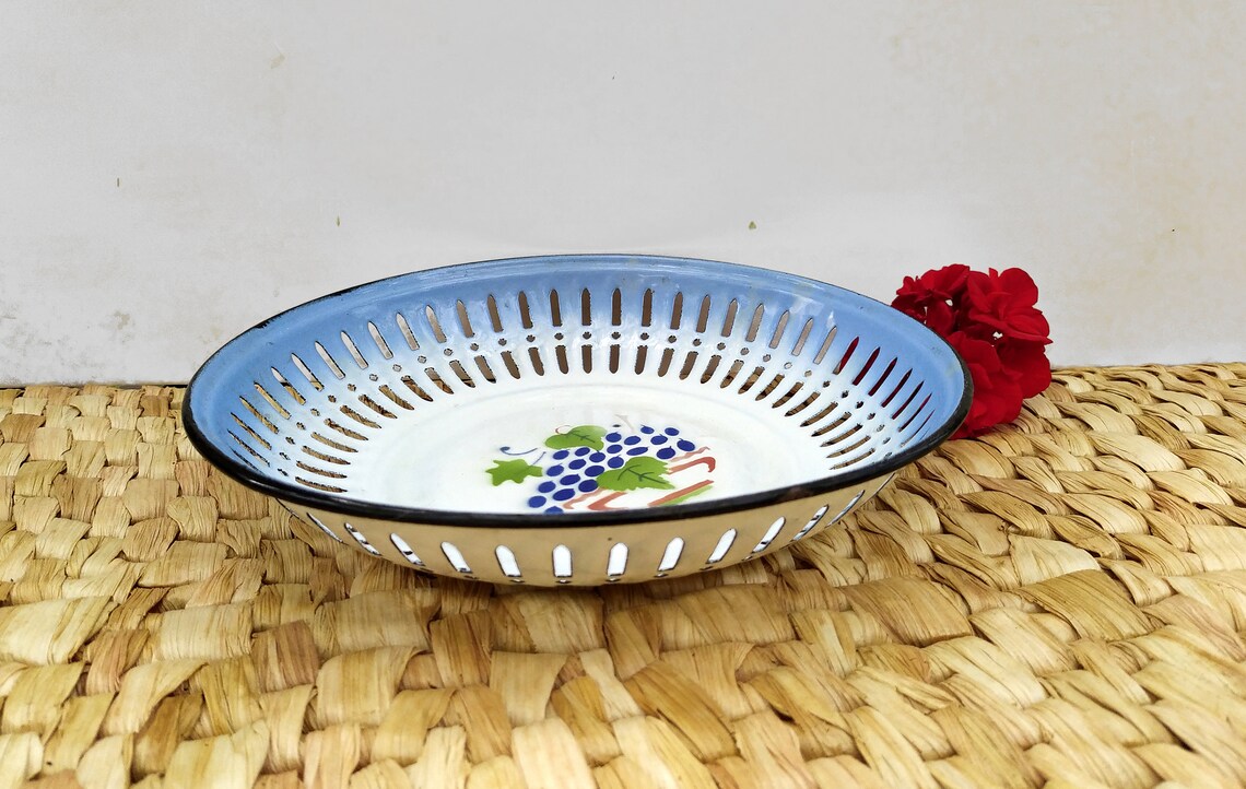 Vintage Rare Floral Enamel Round Plate | Etsy