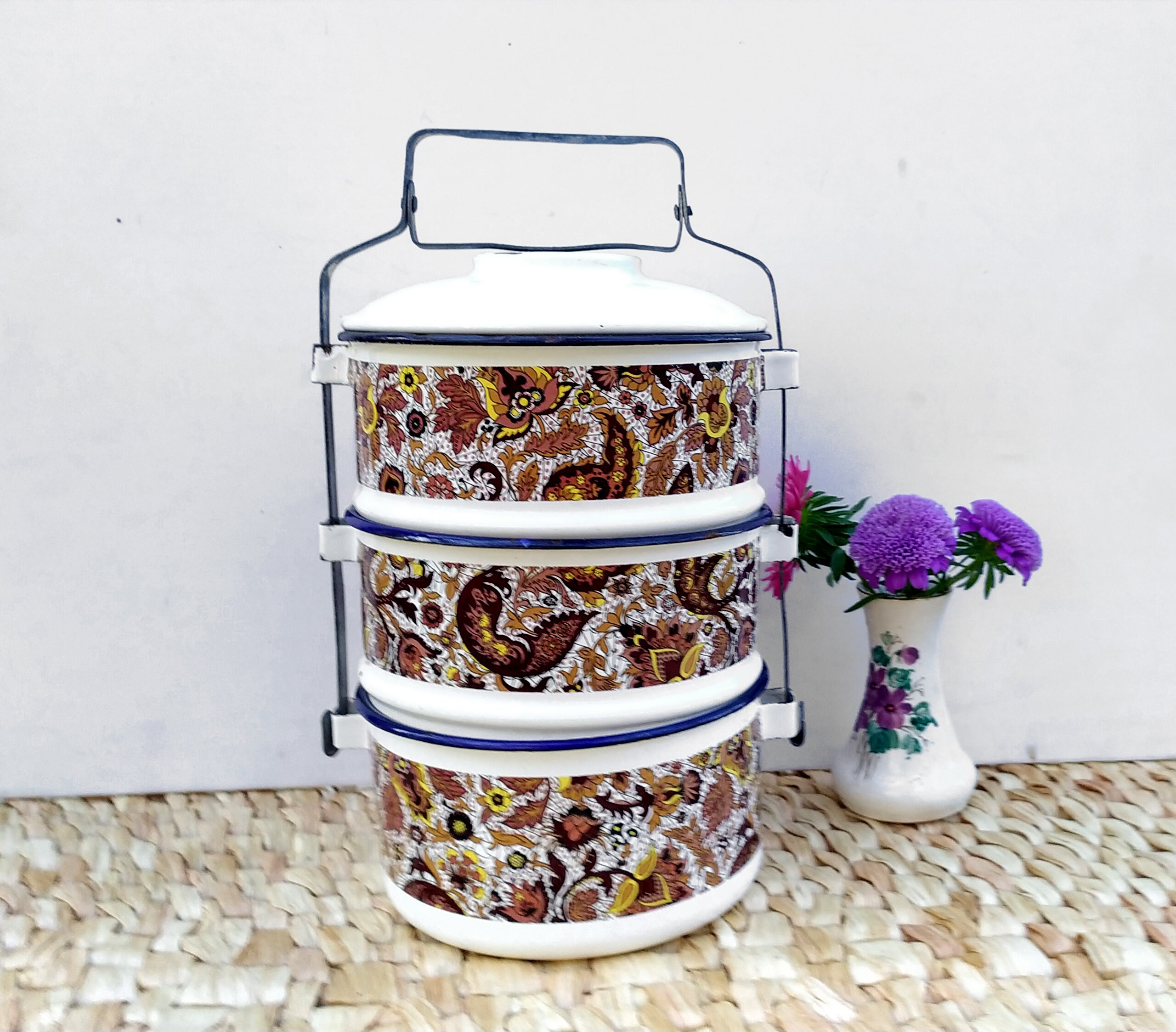 Vintage Enamel Lunch Tiffin Box Enamel Lunch Bucket Food - Etsy