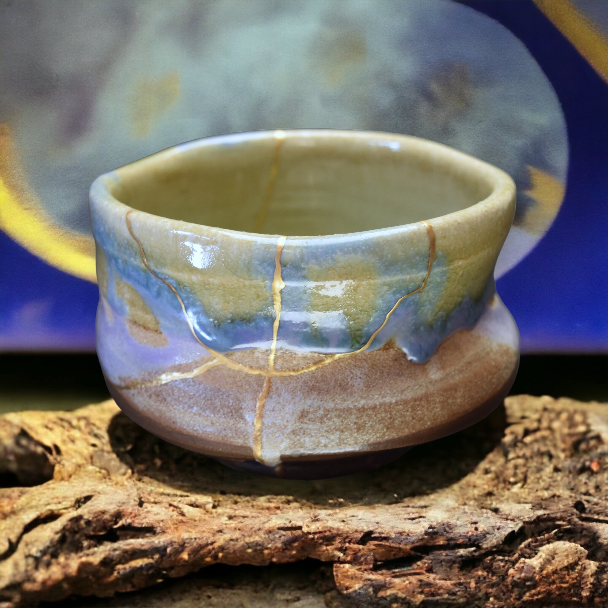 FOODSAFE TRADITIONAL KINTSUGI With Pure Real Gold Rainbow Chawan Tea ...