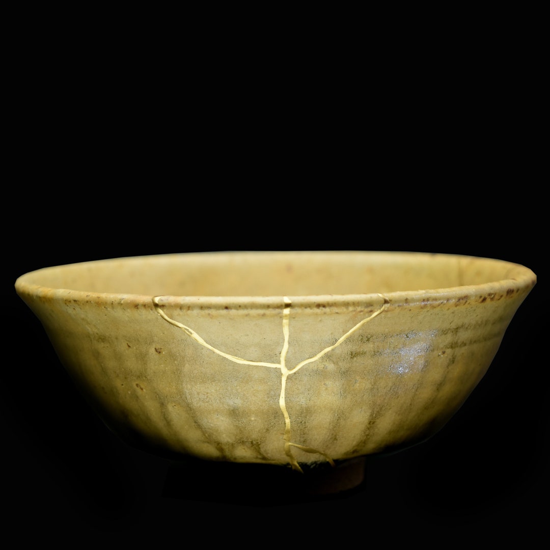 FOODSAFE TRADITIONAL KINTSUGI With Pure Real Gold Yellow Chawan Tea ...