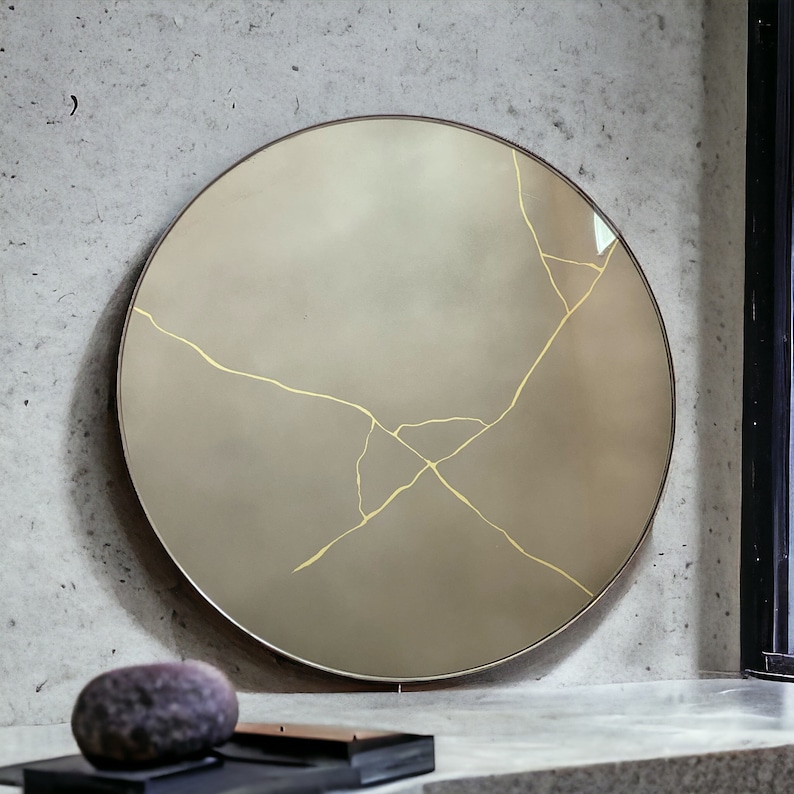 REAL GOLD KINTSUGI Circular Mirror Gold Cracks - Etsy
