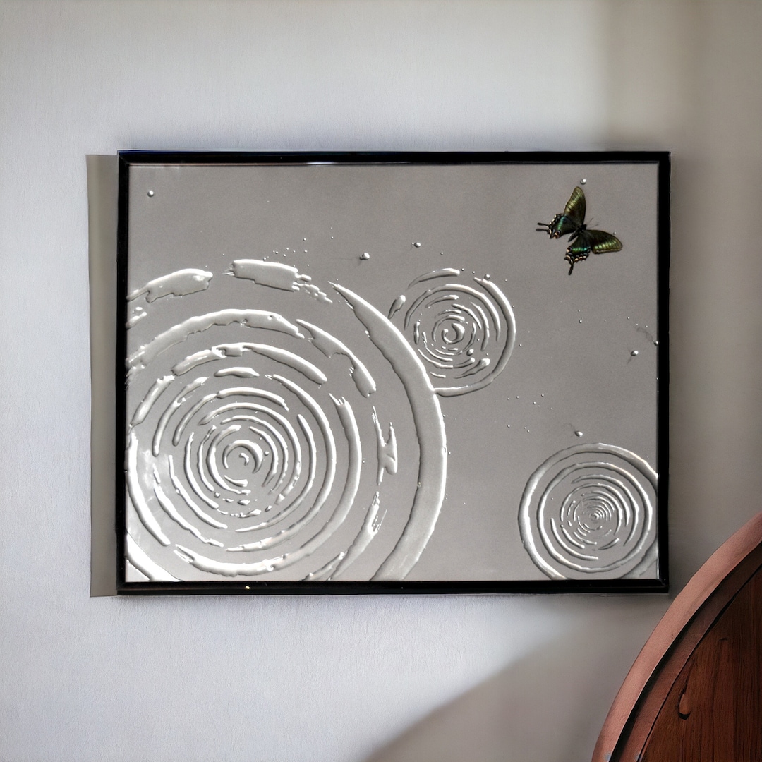 Ripple Effect Mirror With Butterfly, Japanese Art - Etsy