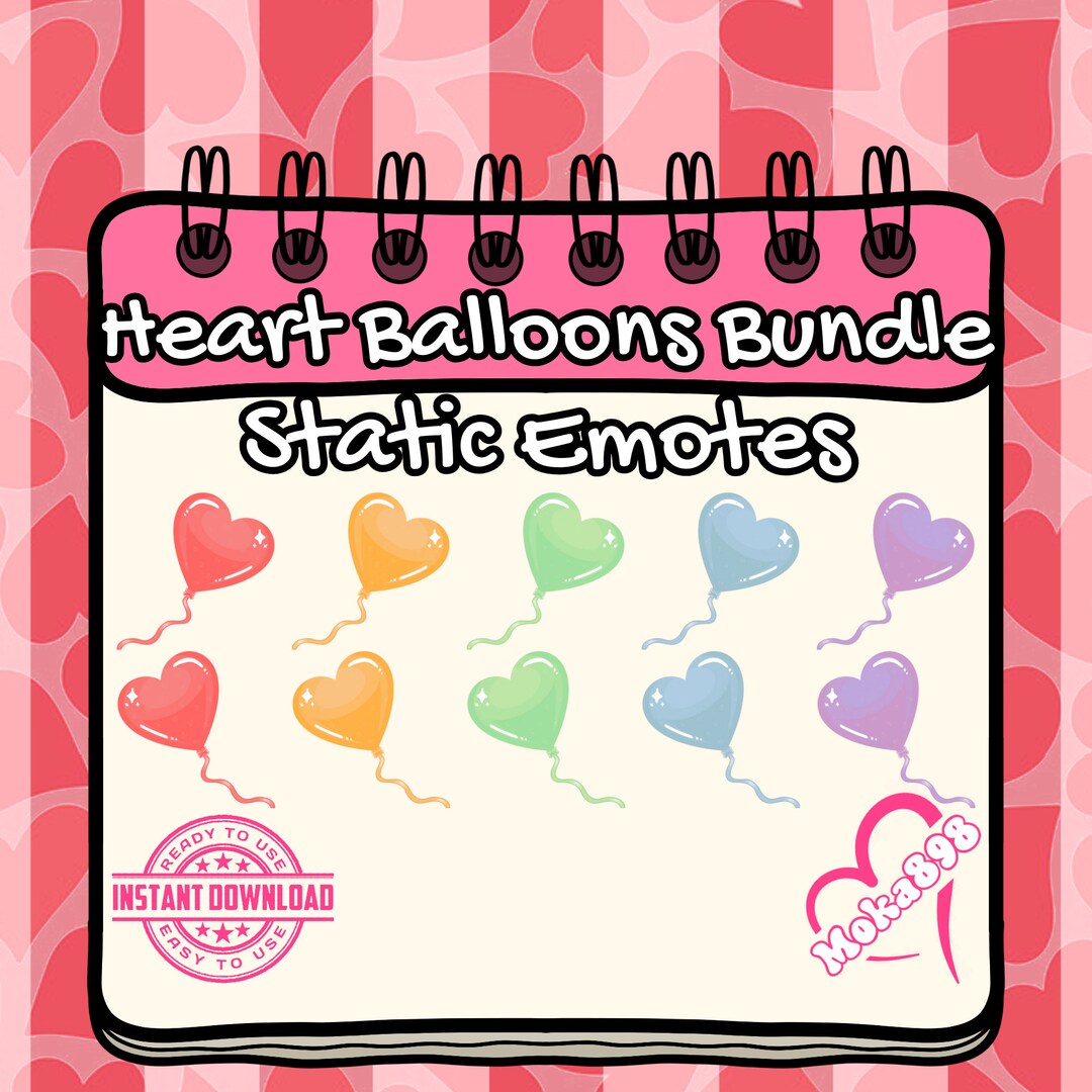 5x Glossy Cute Pastel Heart Balloons Static PNG Emotes Bundle Perfect ...