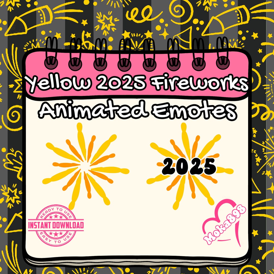 2x Animated Yellow 2025 Fireworks Emotes Twitch, Discord, Kick, Youtube ...