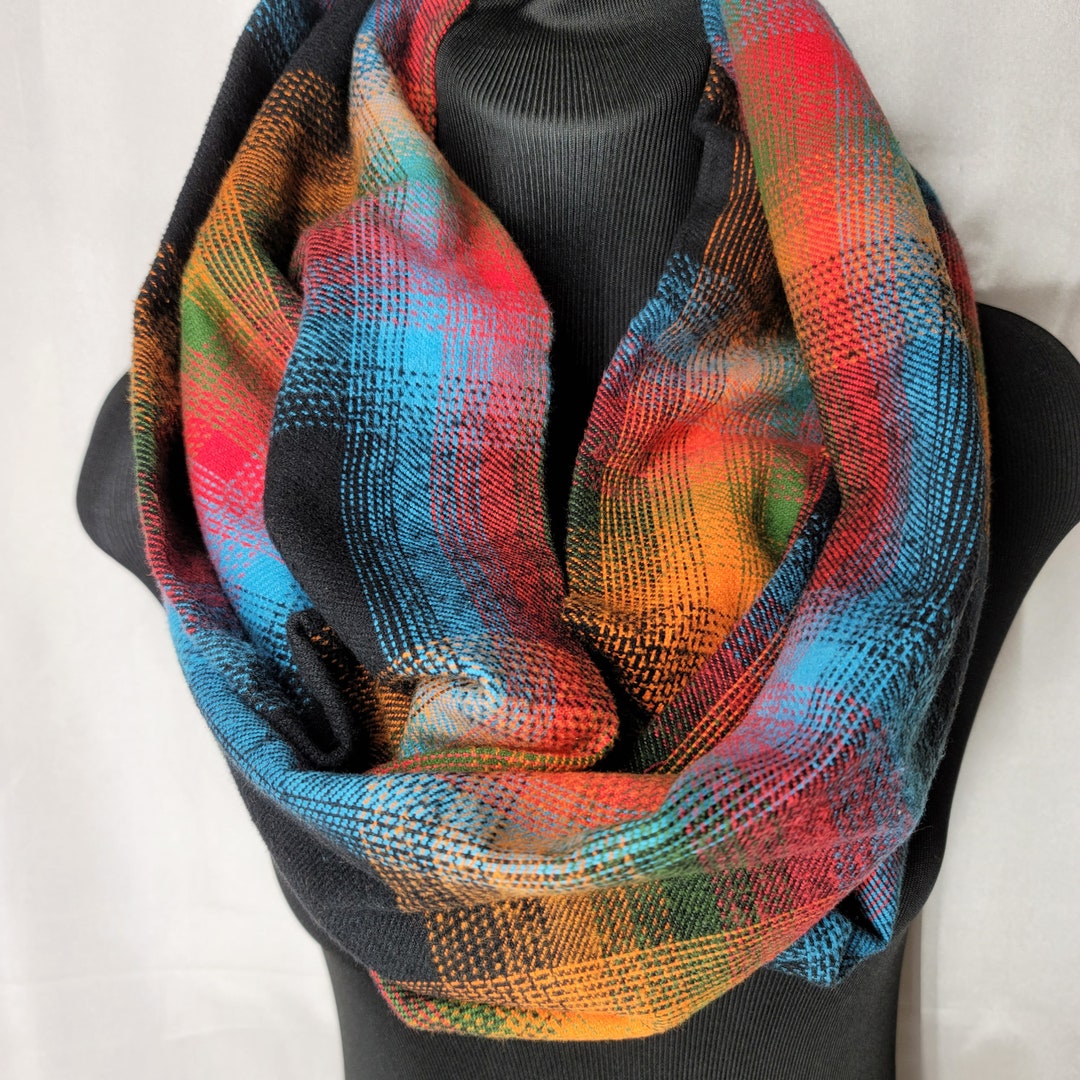 Double Layer Infinity Scarf Plaid Brushed Cotton, Soft Colorful Scarf ...