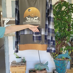 Upcycled Graphic Tee With Plaid Flannel, OOAK Top, Repurposed Clothing ...