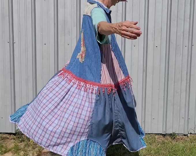 Upcycled Boho Denim Duster, Boho Clothes, Reworked Thrifted Clothing, Haute Hippy, Denim Pieced ...