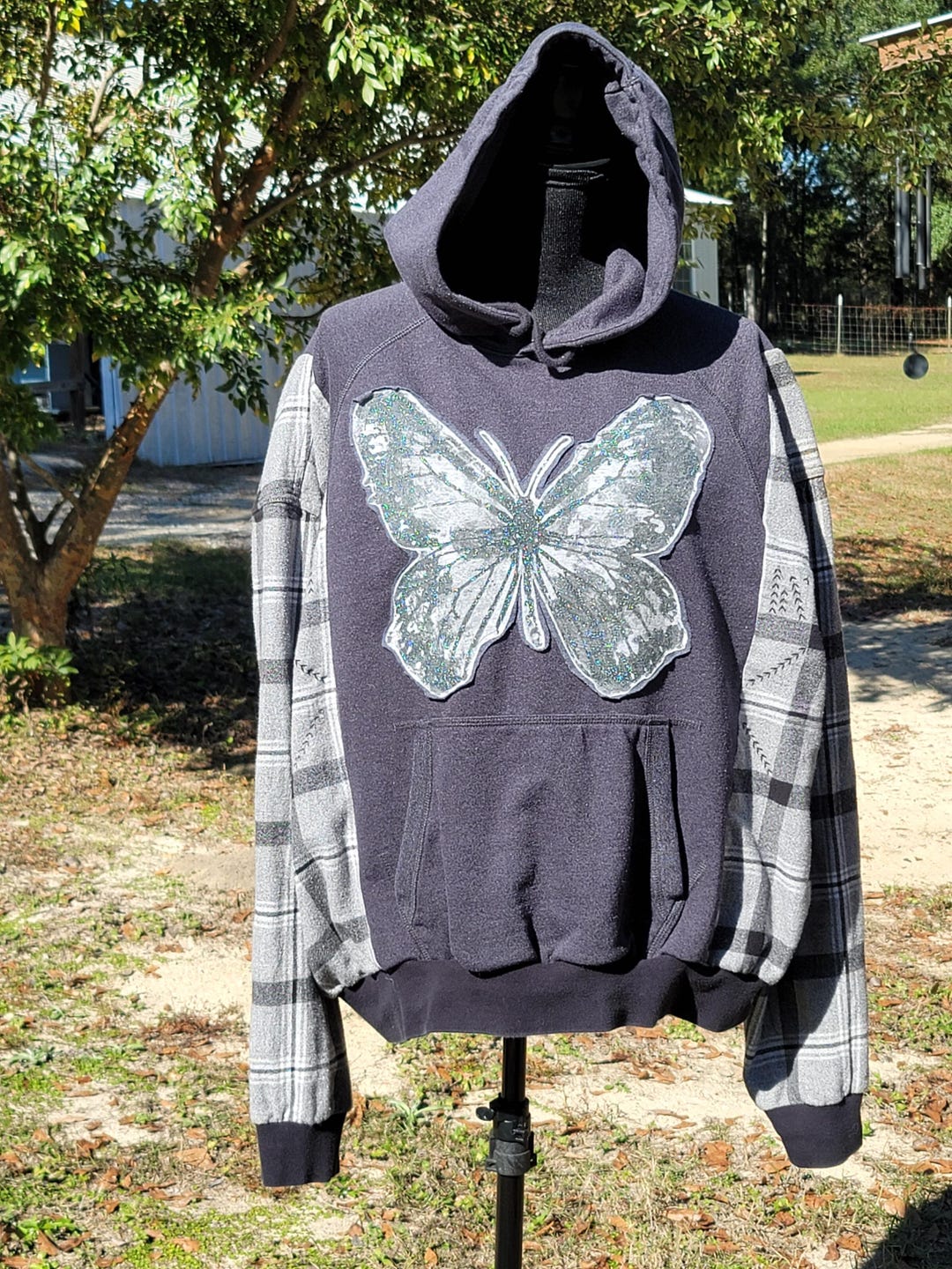 Reworked Hoodie, Upcycled Hoodie, Repurposed Clothing, Flannel Rework ...