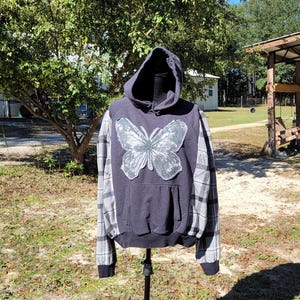 Reworked Hoodie, Upcycled Hoodie, Repurposed Clothing, Flannel Rework ...