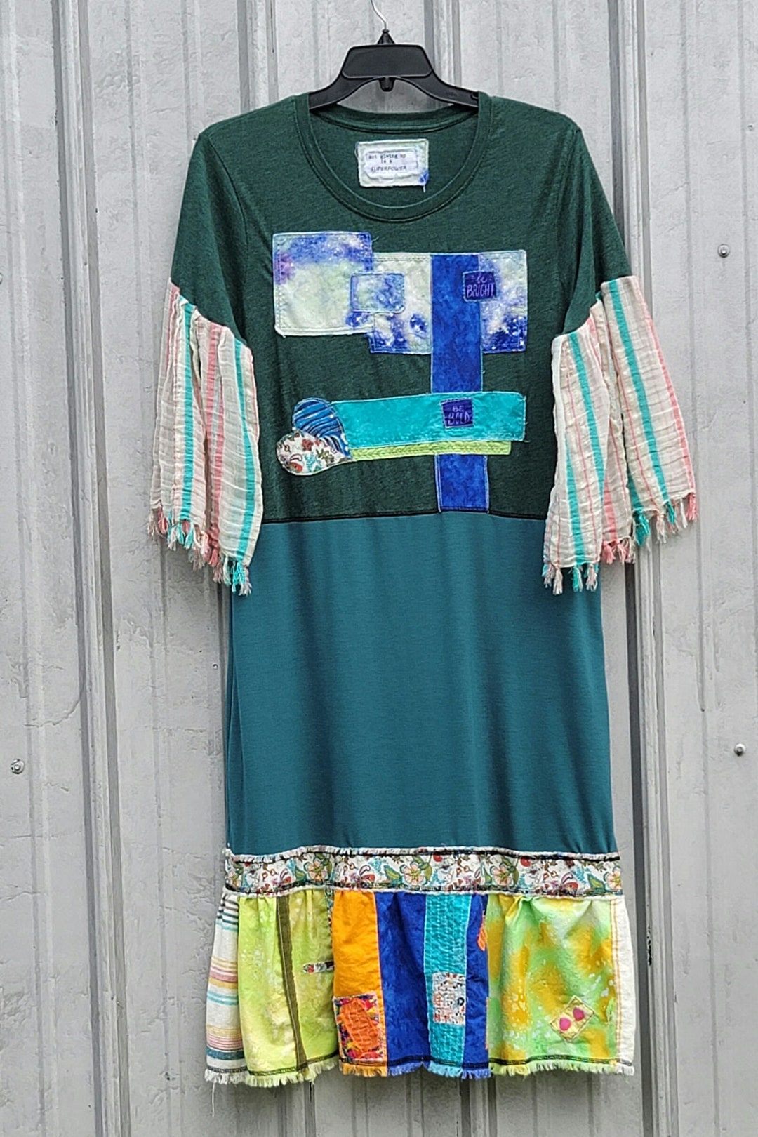 Boho Patchwork Dress | Upcycled Bell Sleeve Dress | Eco-friendly ...