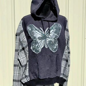 Reworked Hoodie, Upcycled Hoodie, Repurposed Clothing, Flannel Rework ...