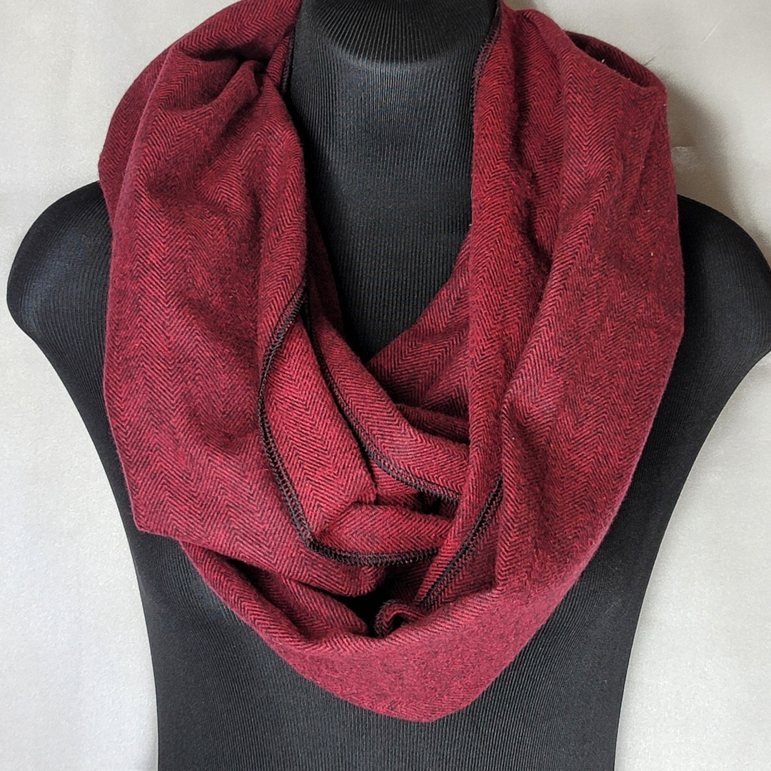 Red Herringbone Infinity Scarf | Brushed Cotton | Game Day Ready | Soft ...