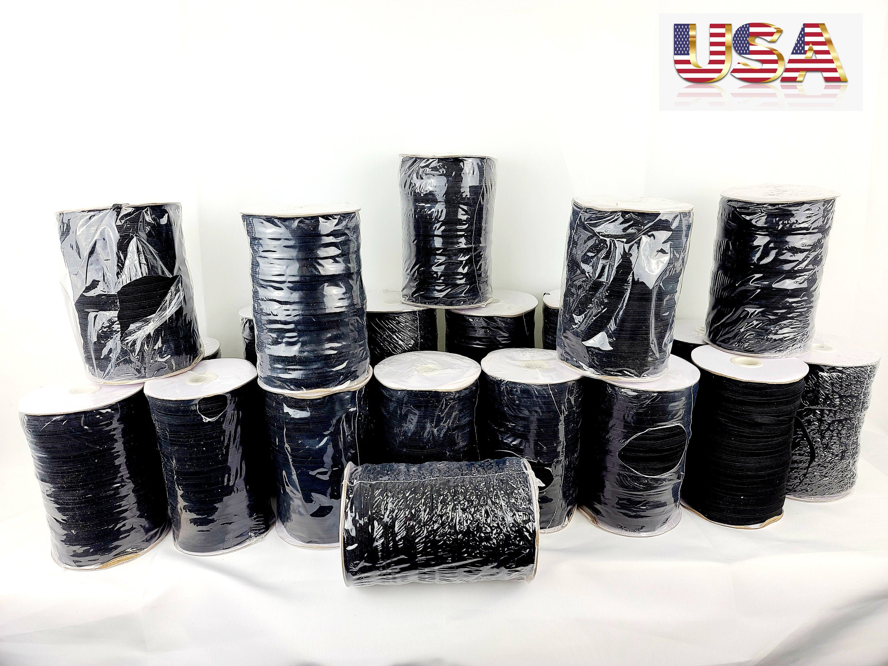 BULK ELASTIC 200 Yards 1/4" Inch Flat Black for Face Masks, 1 / 5 / 10 ...