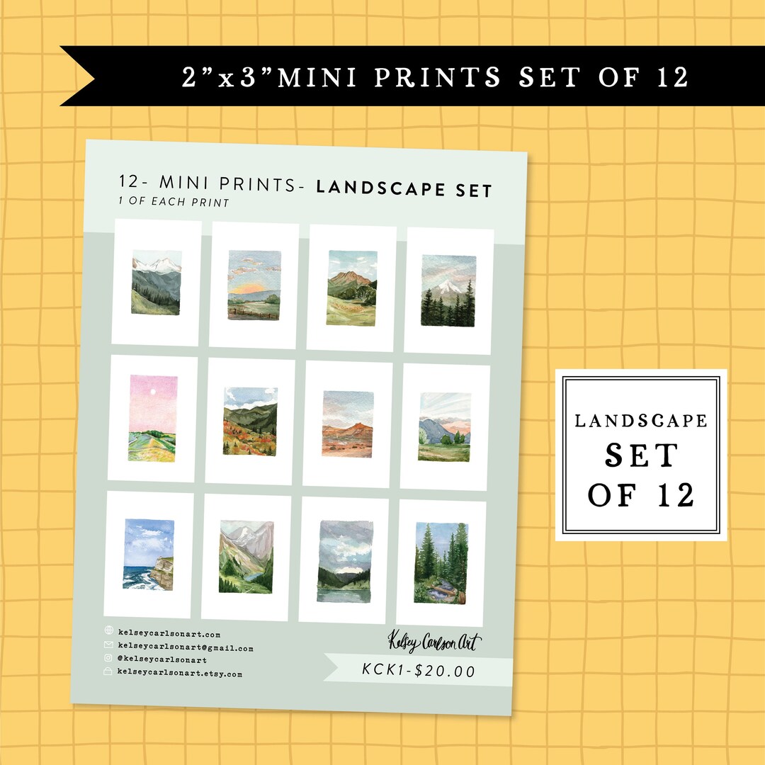2"x3" Mini Prints - Watercolor Landscape Paintings - Set of 12 Prints ...