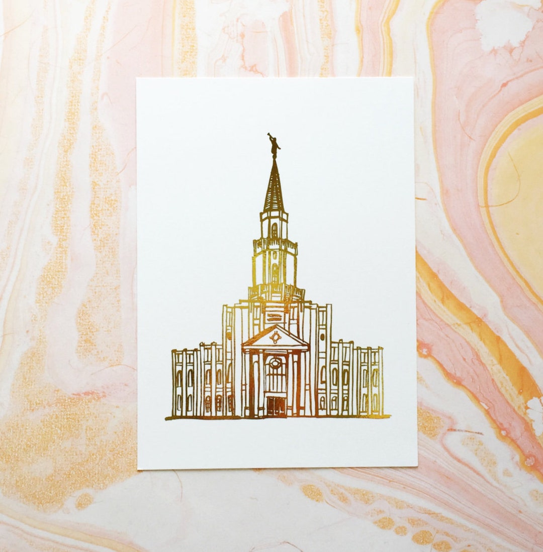 Illustrated Houston Texas Temple Gold Foil Art Print - Etsy