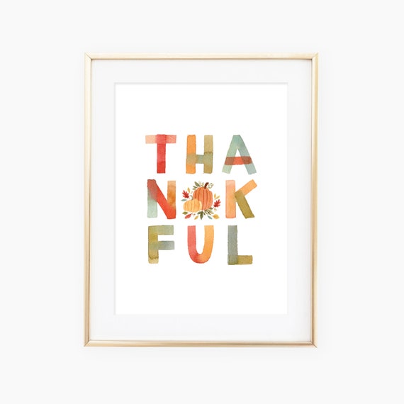 Thankful Colorful Hand Lettered Print | Etsy
