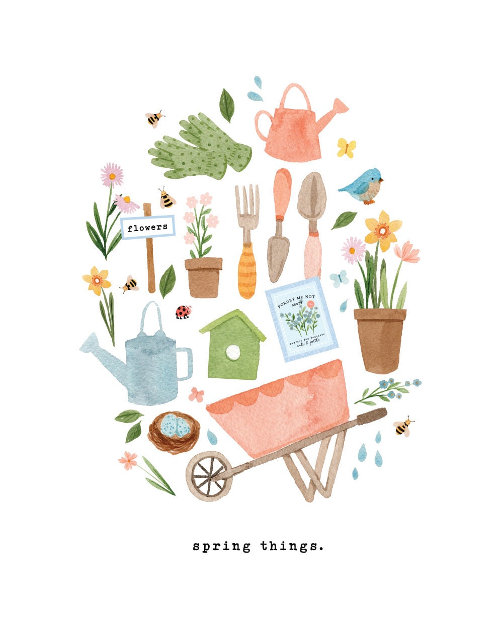 Watercolor Spring Things Art Print - Etsy
