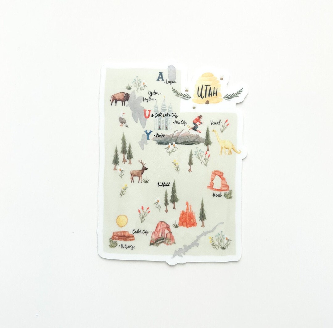 Watercolored Painted Little Utah Map Die Cut Vinyl Waterproof Sticker ...