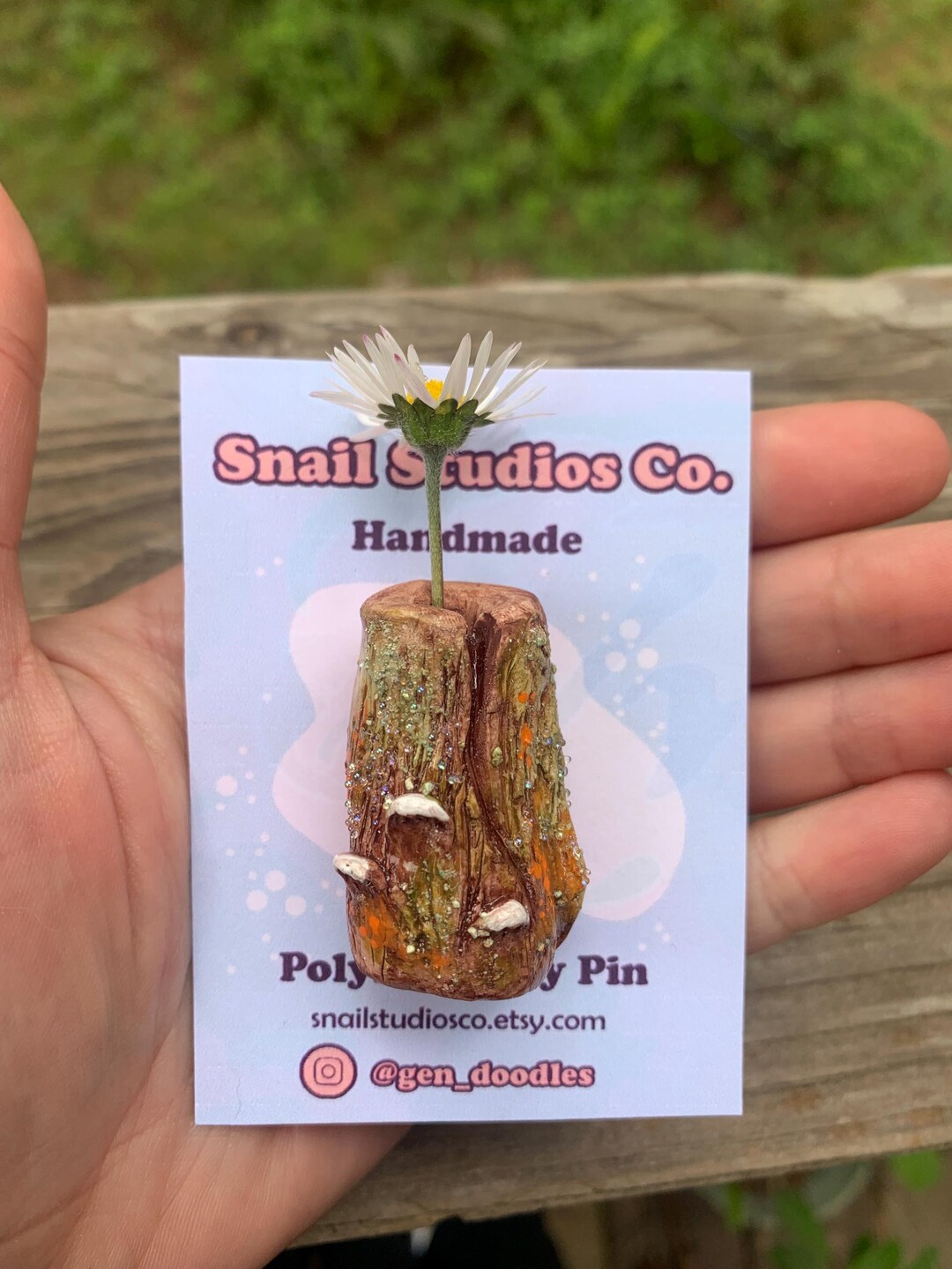 Polymer Clay Pin #7 ( VASE ) - Tree Stump Forest Nature Whimsy Wear a ...