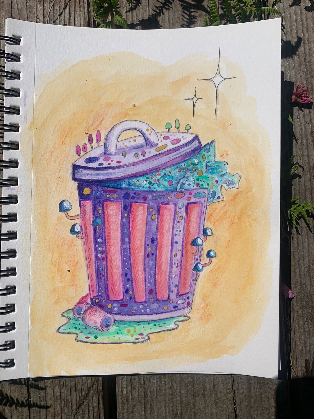 Trash Can Garbage Bin Psychedelic Mushroom Rainbow Grime Grunge Sticker ...