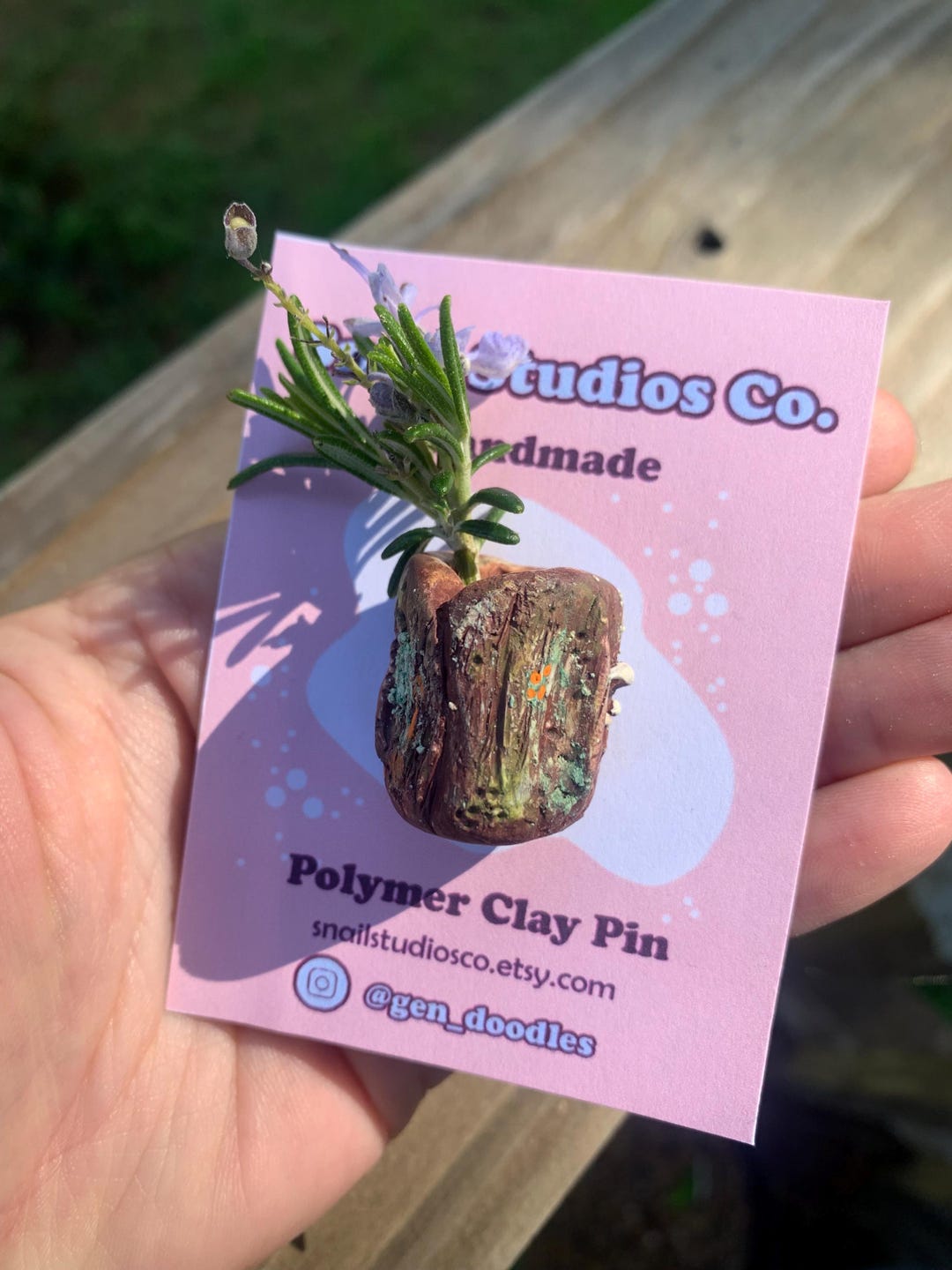 Polymer Clay Pin ( VASE ) - Tree Stump Forest Nature Whimsy Wear a ...