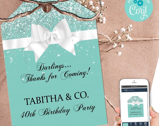 EDITABLE Paris Blue Sparkle Thank You Tag | Blue Paris Theme | Parisian ...