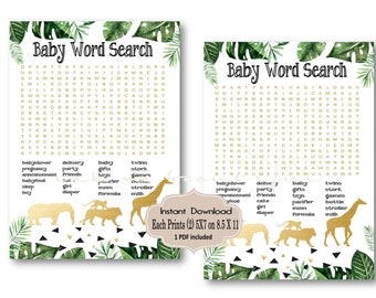 PRINTABLE Baby Shower Games Baby Word Search Poster Jungle | Etsy