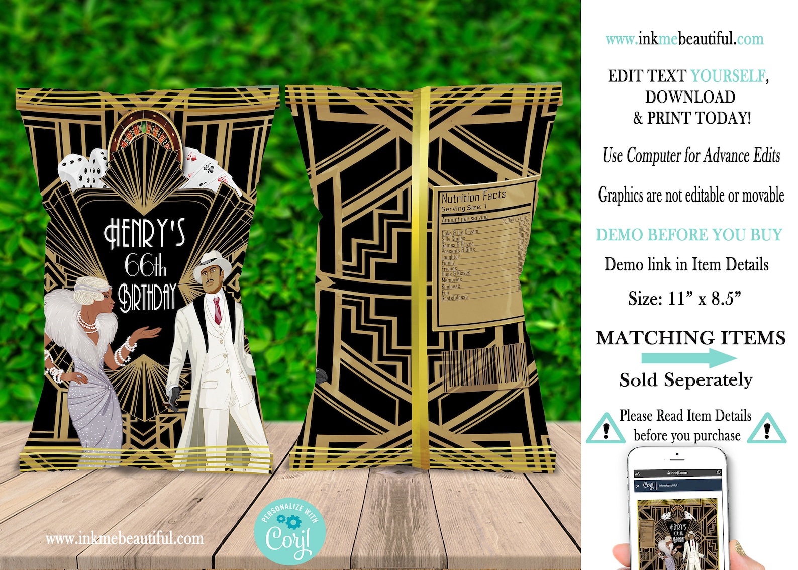 Editable Gatsby Chip Bag Template | Roaring 20s Party (digital File) - Etsy