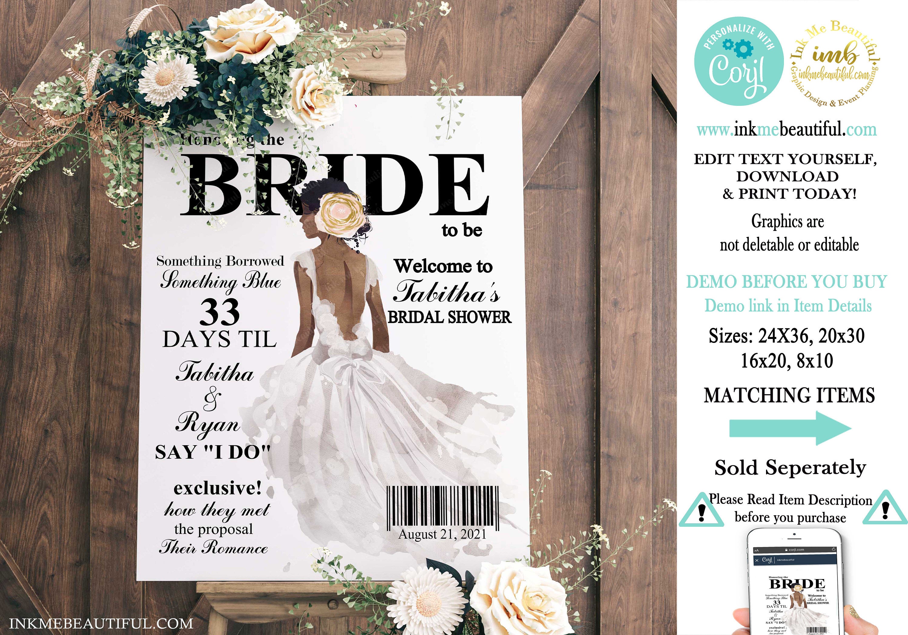EDITABLE Bridal MAGAZINE Welcome Poster, Welcome Bridal Shower Poster ...