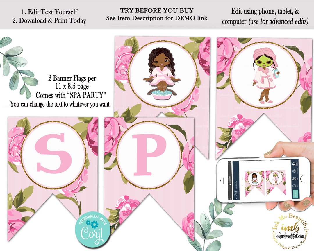 EDITABLE Spa Party Banner | Spa Theme | Door Tag | Pamper Party ...