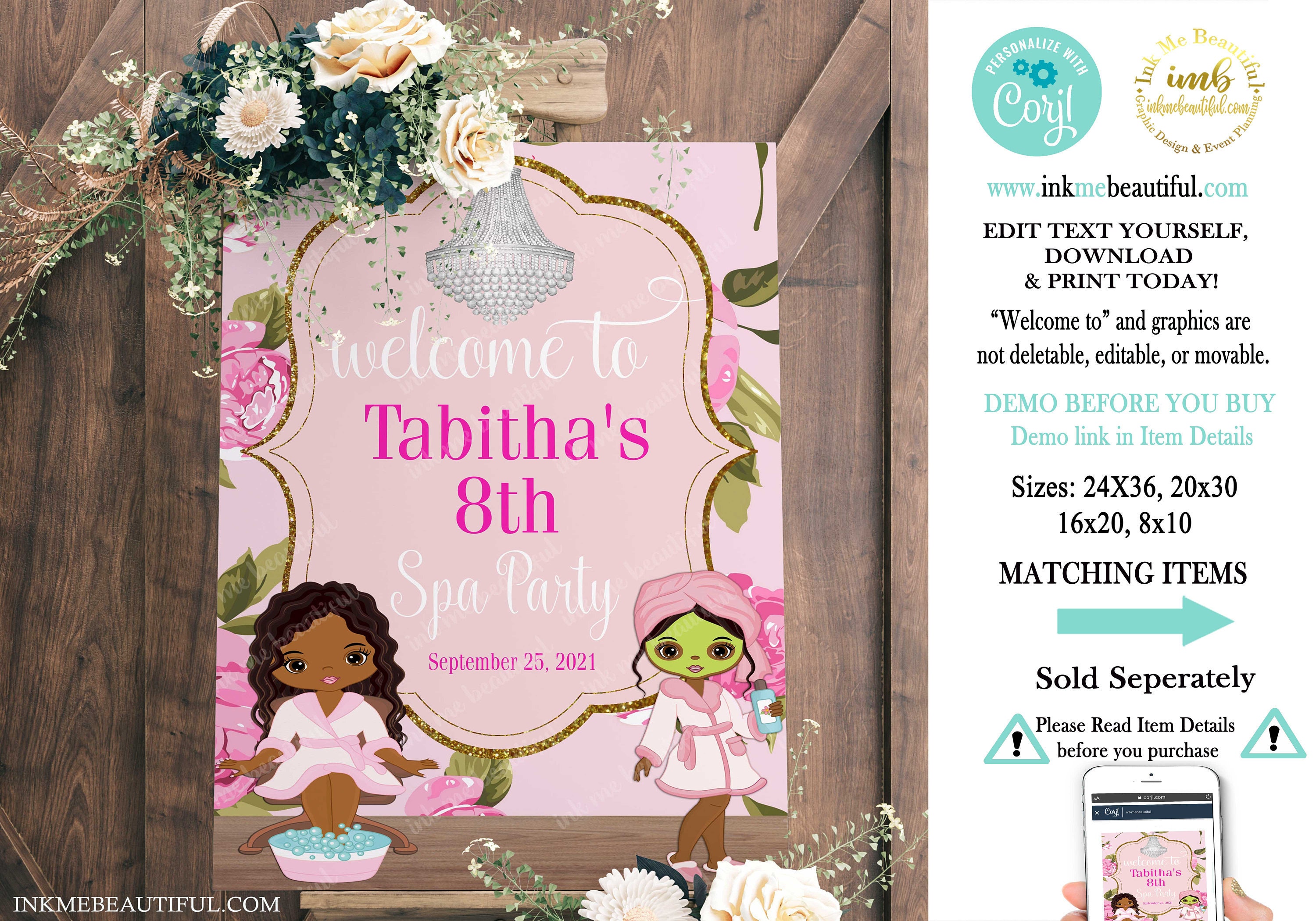 EDITABLE Spa Welcome Sign Birthday Party Sign Spa Theme - Etsy