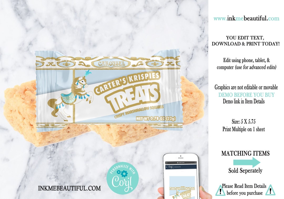 EDITABLE Blue Carousel Treat Label | Blue Carnival Theme | Carousel ...