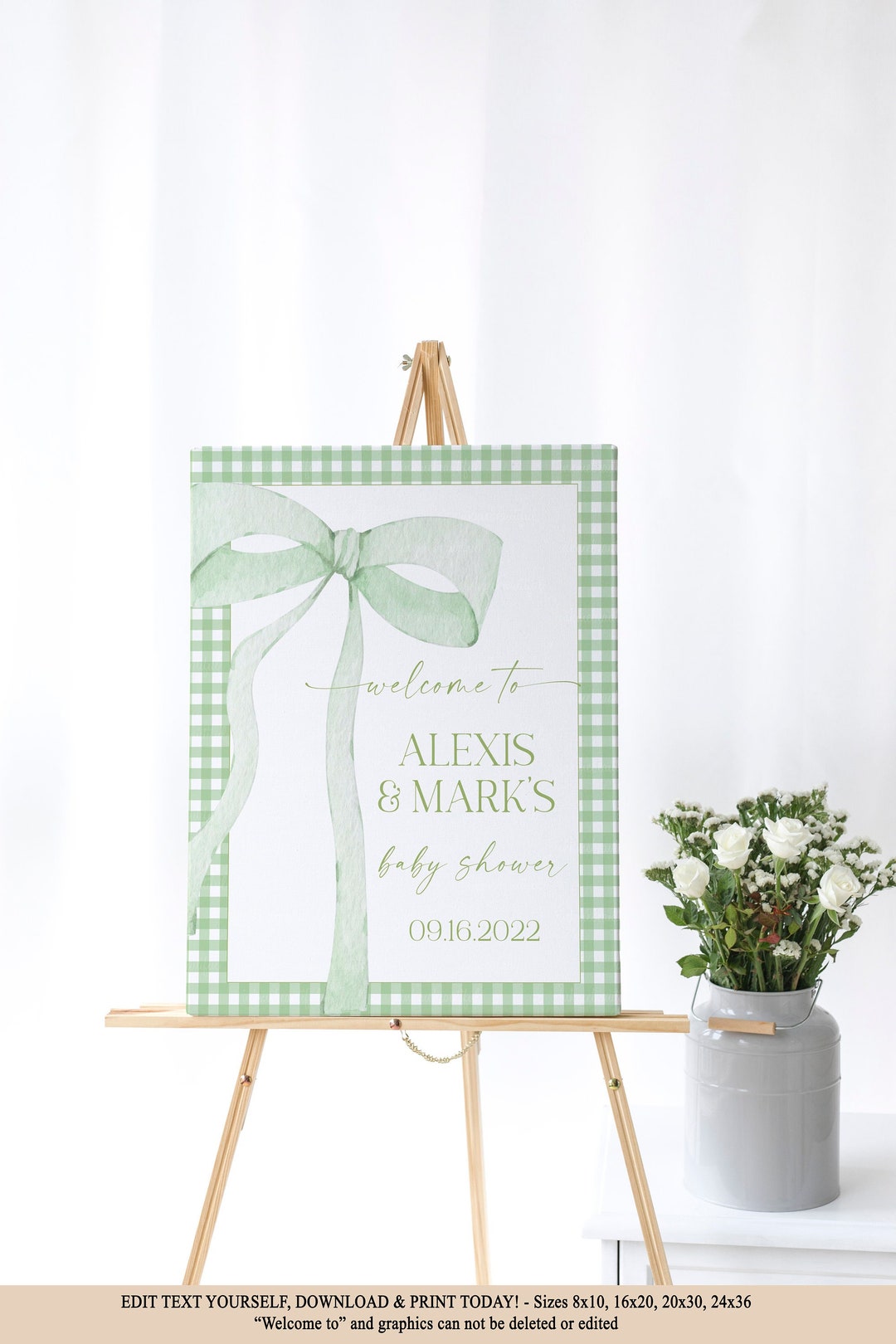 EDITABLE Green Gingham Welcome Sign for Baby Shower, Baby Shower Green ...