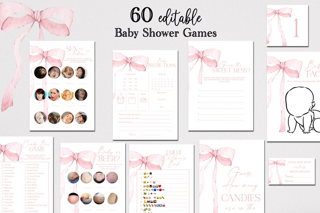 EDITABLE Pink Bow Games Baby Shower Games Bundle Minimalist - Etsy