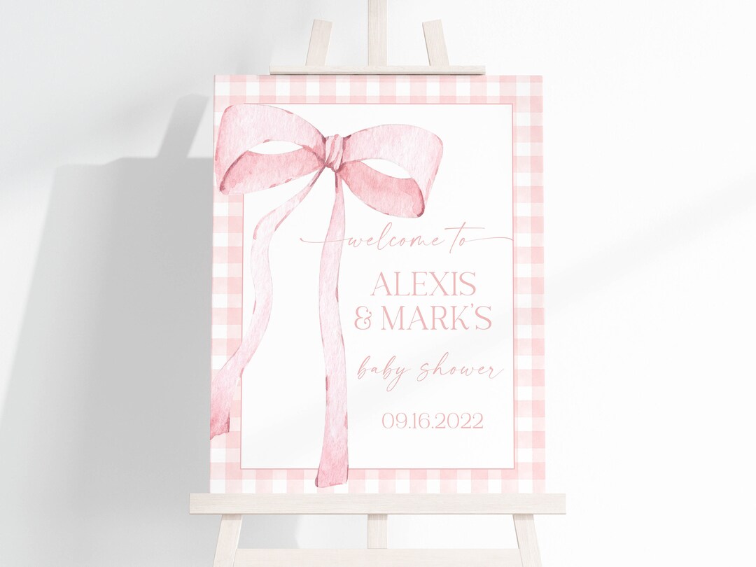 EDITABLE Pink Gingham Welcome Sign for Baby Shower, Baby Shower Pink ...