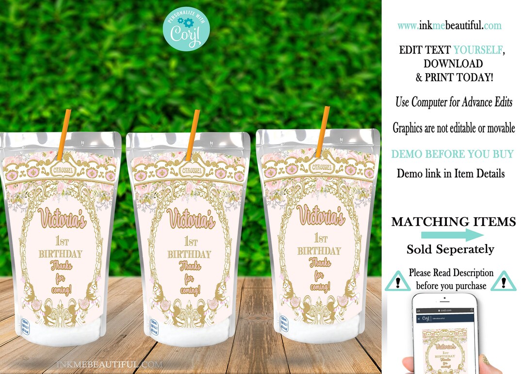EDITABLE Pink Carousel Juice Label | Pink Carnival Theme | Carousel ...