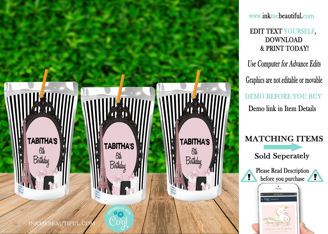 EDITABLE | Paris Theme Juice Label | Paris Theme | Baby Shower ...