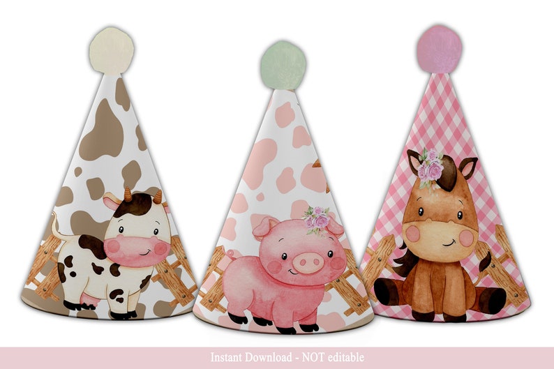 PRINTABLE Pink Farm Girl Party Hat | Cow Girl Party | Farm Animal ...