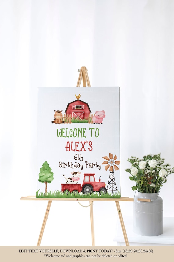 EDITABLE | Farm Welcome Sign | Boy Farm Party | Farm Animal Theme ...