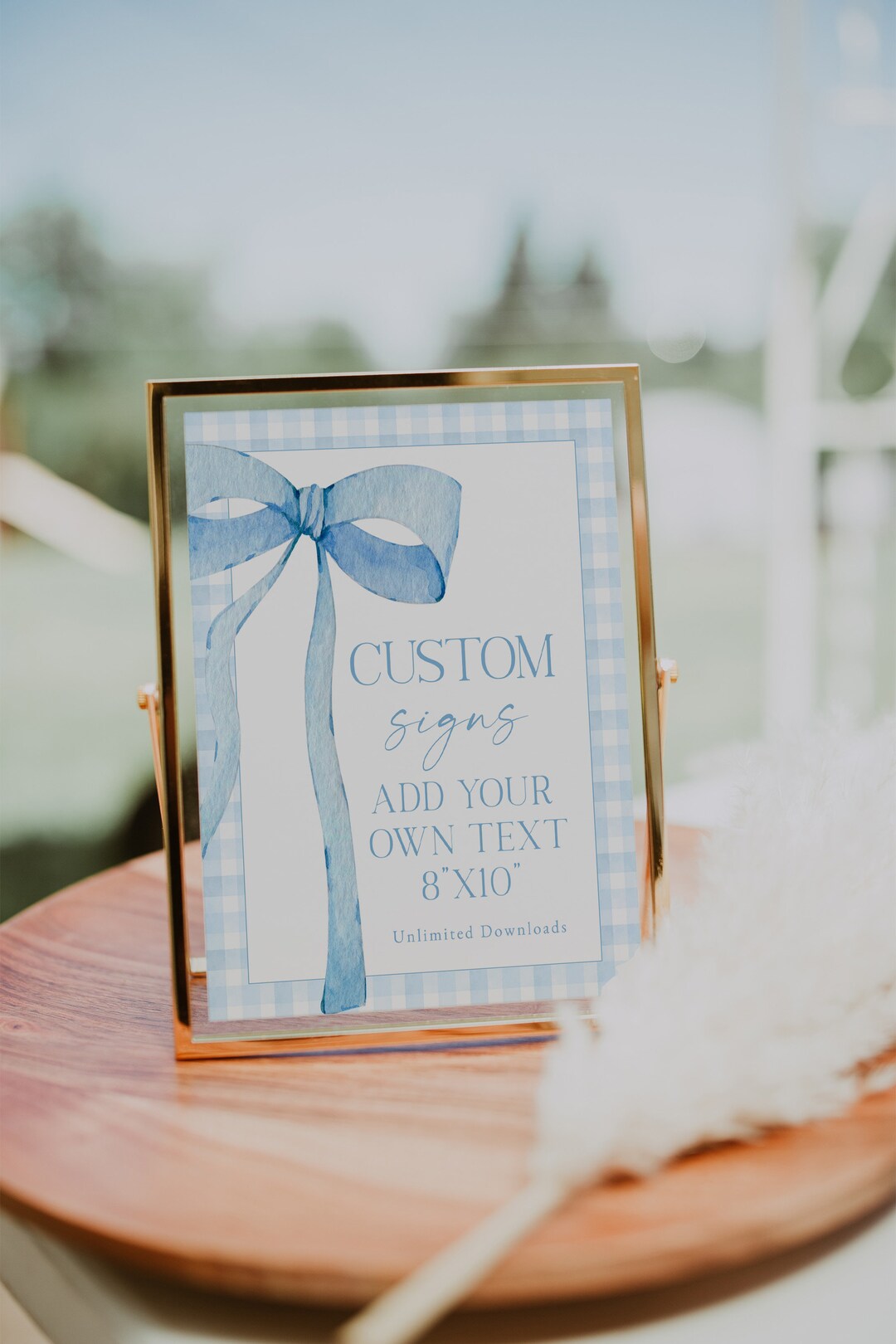 EDITABLE Blue Gingham Sign Blue Bow Cutsom Signs 8x10 Blue Watercolor ...