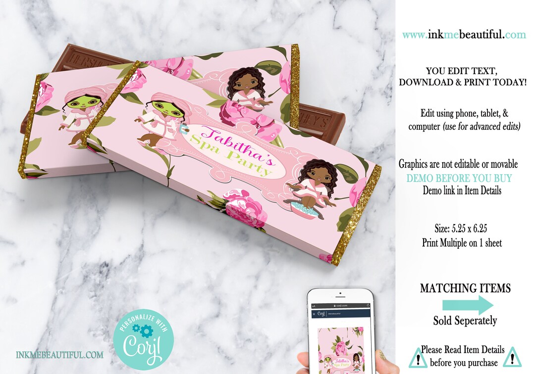 EDITABLE | Spa Party Candy Bar Label |spa Birthday Party | Pamper Party ...