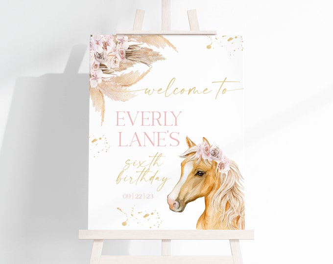 EDITABLE Cowgirl Birthday Party Welcome Sign Blush Pink Boho Horse ...