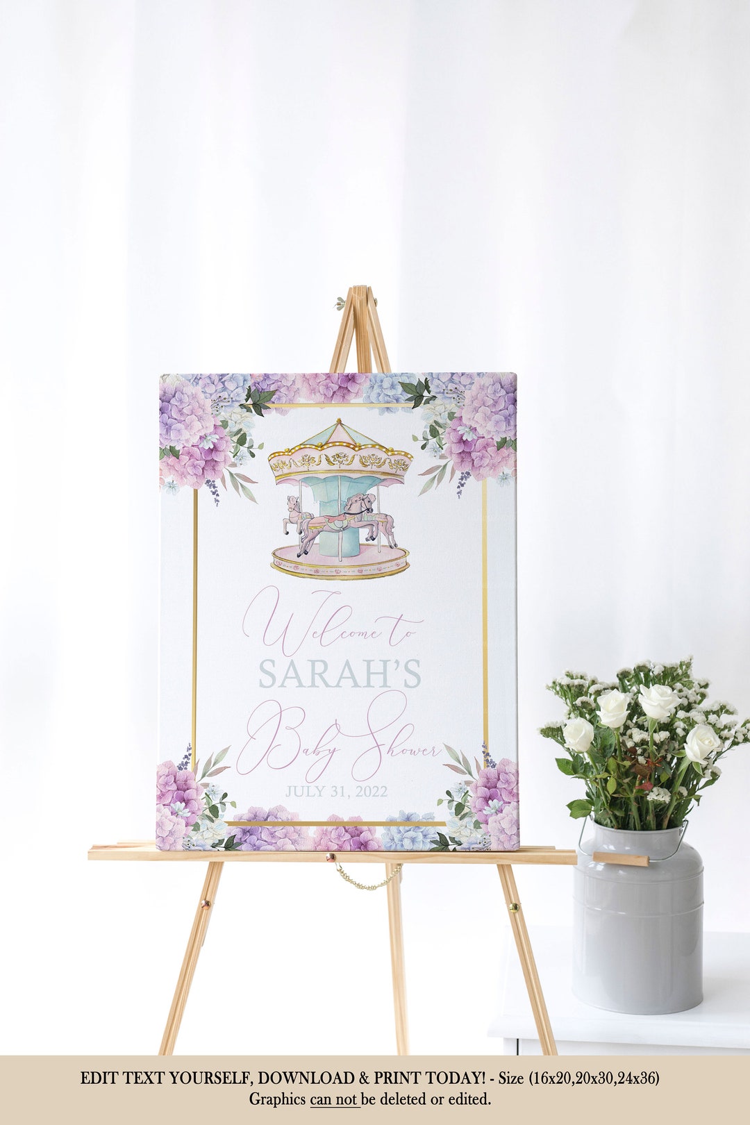EDITABLE Horse Carousel Welcome Sign | Carousel Baby Shower| 1st ...