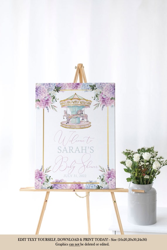 EDITABLE Horse Carousel Welcome Sign | Carousel Baby Shower| 1st ...