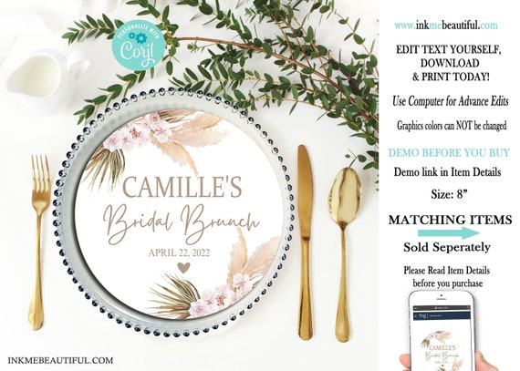 EDITABLE Boho Charger Plate Insert Blush Pink Bridal - Etsy