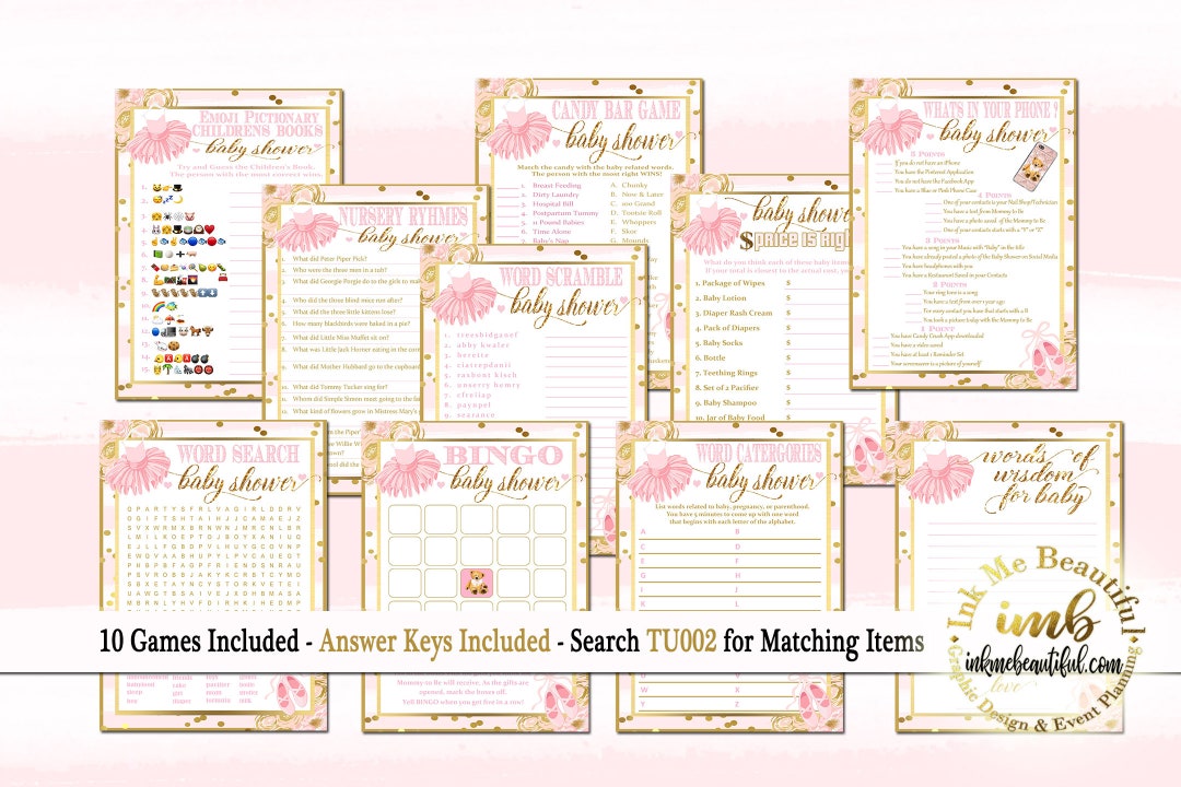 Digital File Tutu Baby Shower Games Pack, Tutu Baby, Tutu Cute, Pink ...