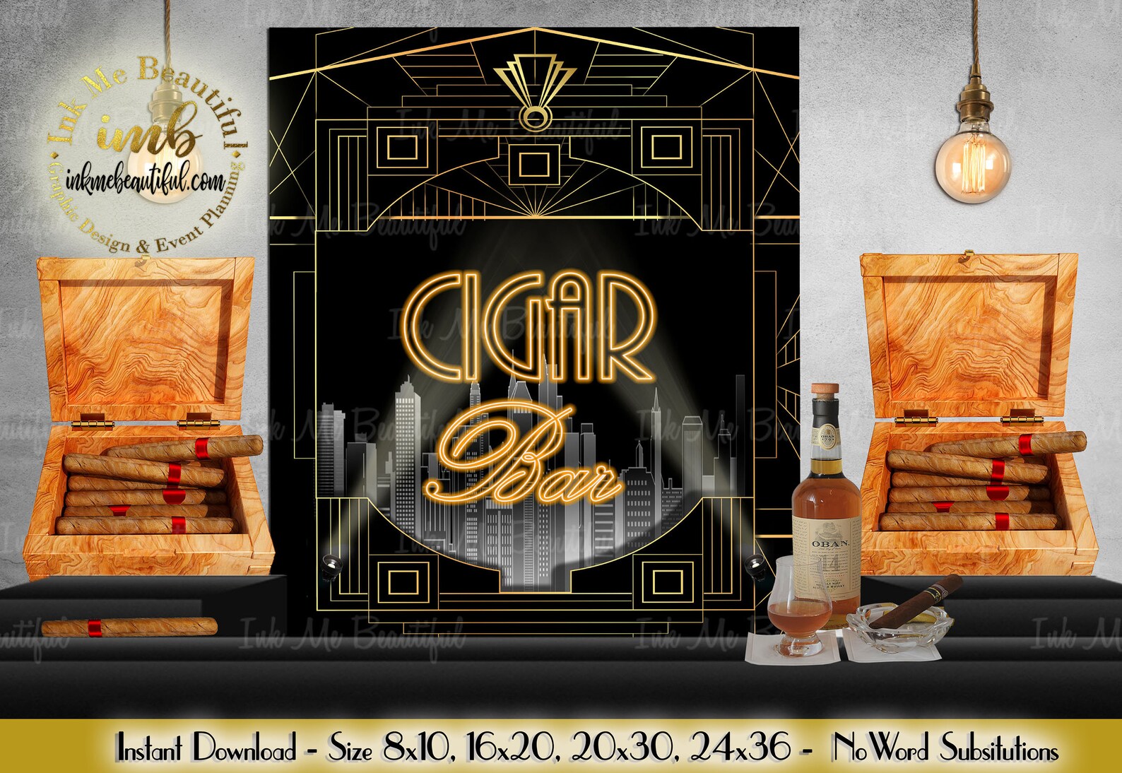 DIGITAL FILE Cigar Bar Sign 1920s party decor Great Gatsby | Etsy